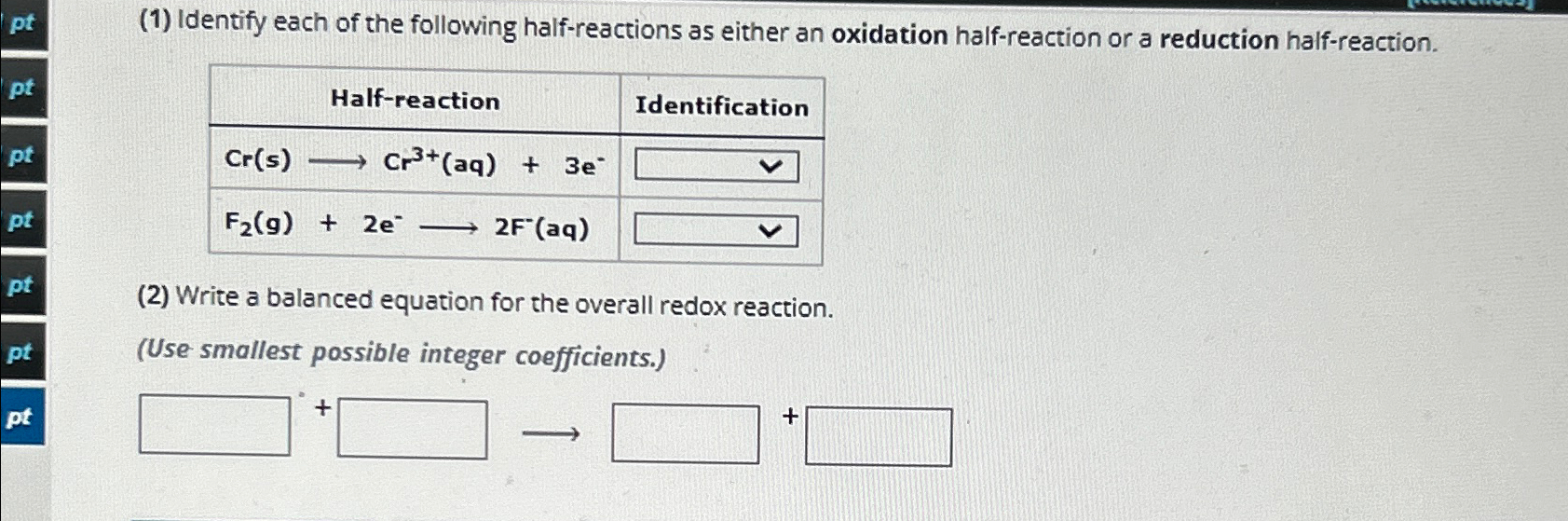 Solved (1) ﻿Identify each of the following half-reactions as | Chegg.com