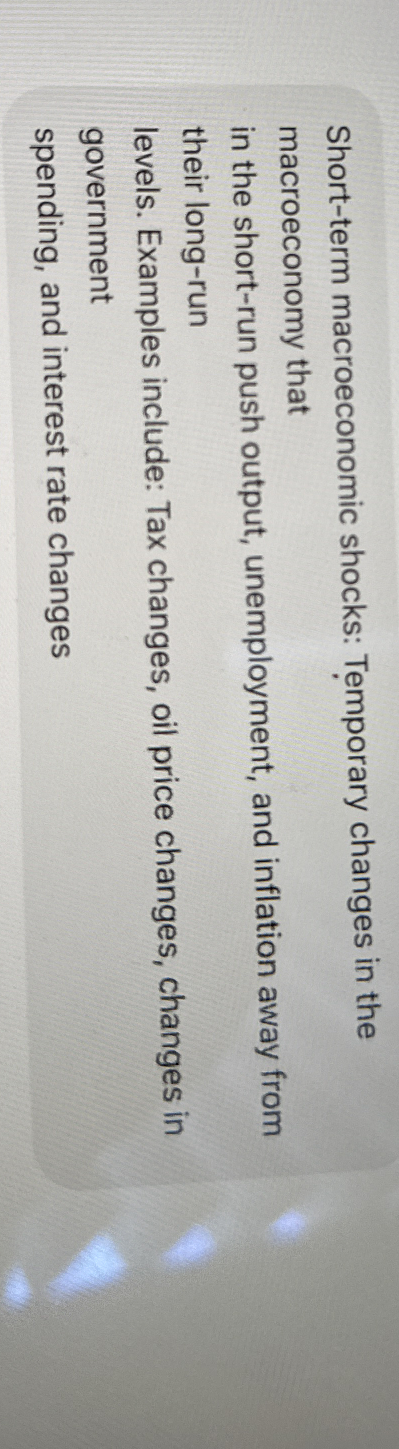 Solved Short-term macroeconomic shocks: Temporary changes in | Chegg.com
