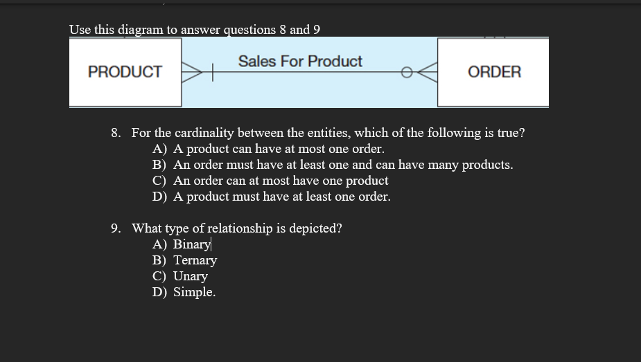 Solved For the cardinality between the entities, which of | Chegg.com