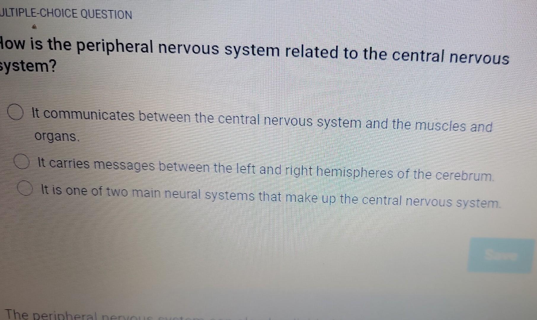 Solved LTIPLE-CHOICE QUESTION ow is the peripheral nervous | Chegg.com