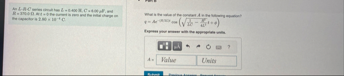Solved An L-R-C ﻿series circuit has L=0.400H,C=6.00μF, ﻿and | Chegg.com