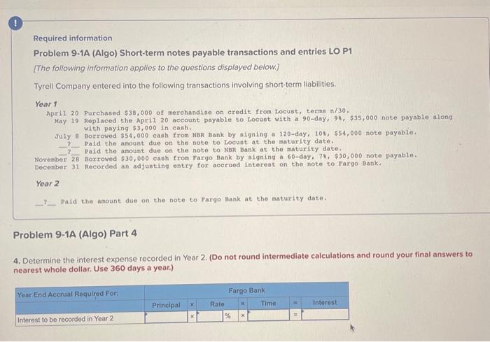 Solved Required information Problem 9-1A (Algo) Short-term | Chegg.com