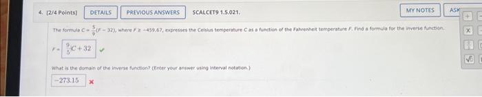 Solved r=59c+32 What is the domain of the inverie function? | Chegg.com