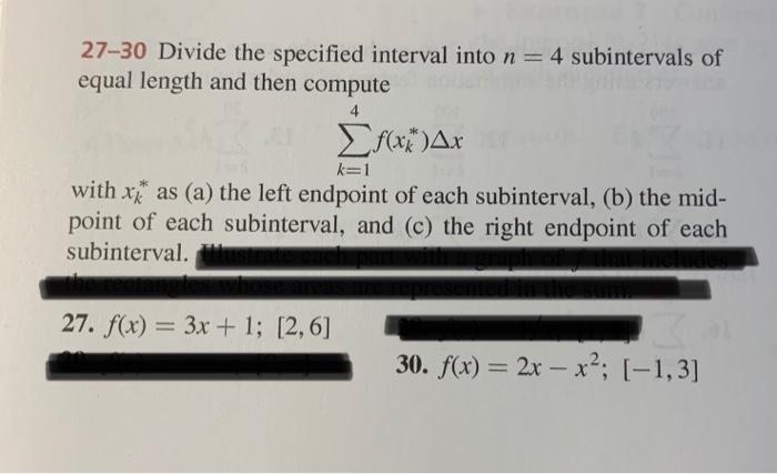 Solved 27-30 Divide the specified interval into n=4 | Chegg.com