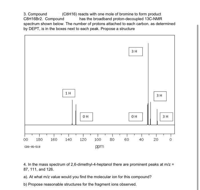 Solved 3. Compound (C8H16) reacts with one mole of bromine | Chegg.com