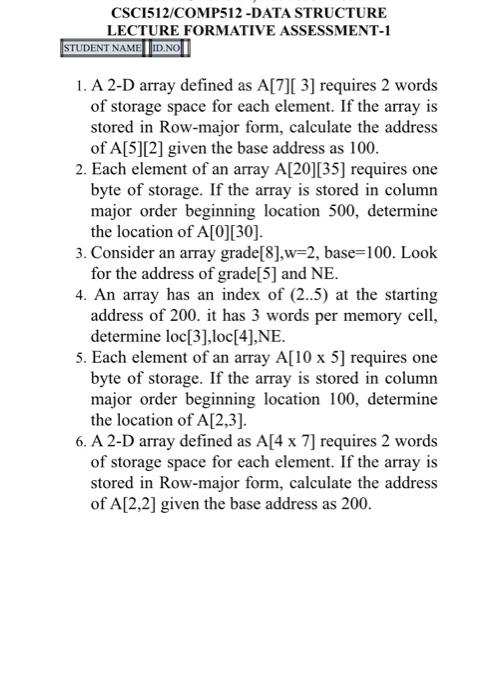 Solved CSC1512/COMP512 -DATA STRUCTURE LECTURE FORMATIVE | Chegg.com