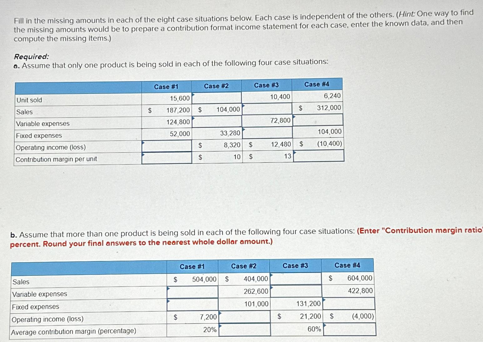Solved Fill in the missing amounts in each of the eight case | Chegg.com