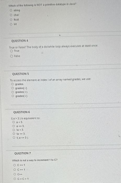 Solved Which of the followng is NOT a primitive datatype in | Chegg.com