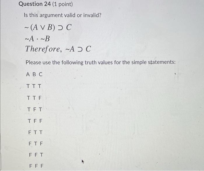 Solved Question 24 (1 point) Is this argument valid or | Chegg.com
