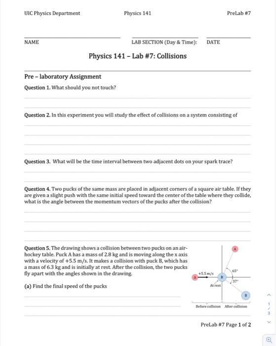 UIC Physics Department Physics 141 Prelab #7 NAME | Chegg.com