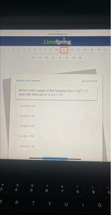 Solved What Is The Range Of The Function F X 2x2 2 Over The
