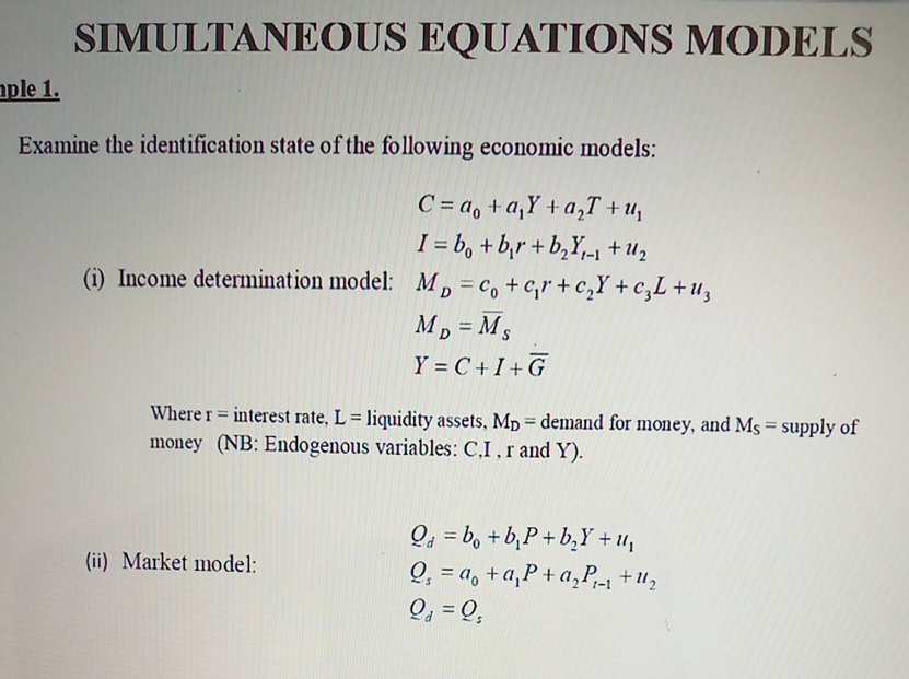 Solved SIMULTANEOUS EQUATIONS MODELSple 1.Examine the | Chegg.com