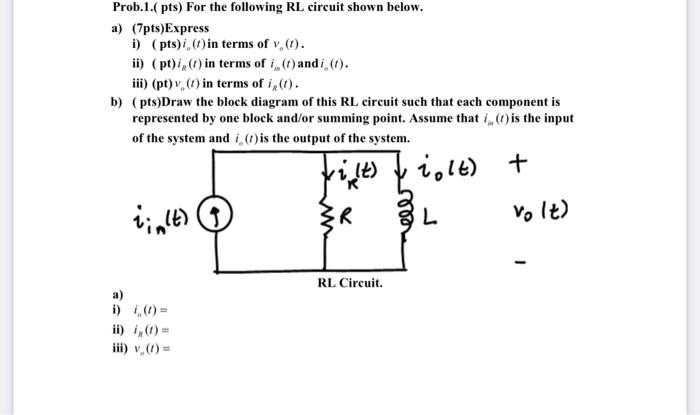 Solved Prob.1.( pts) For the following RL circuit shown | Chegg.com