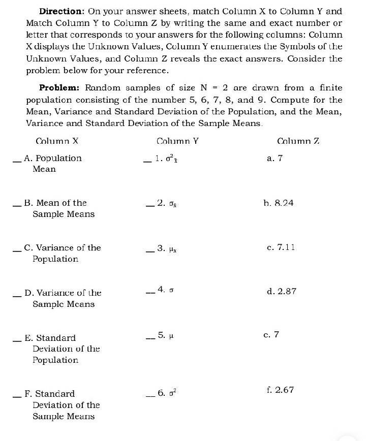 Solved Direction: On your answer sheets, match Column X to | Chegg.com