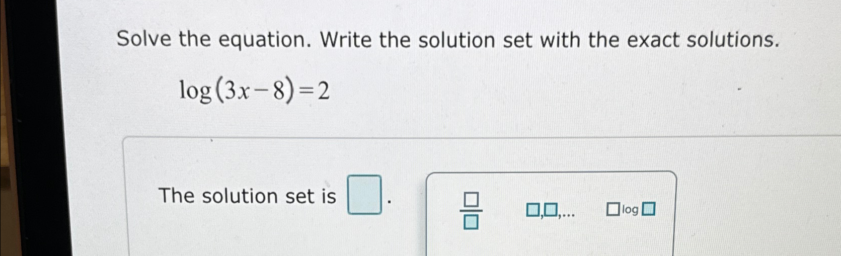 Solved Solve the equation. Write the solution set with the | Chegg.com