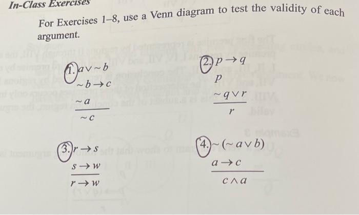 Solved For Exercises 1-8, use a Venn diagram to test the | Chegg.com