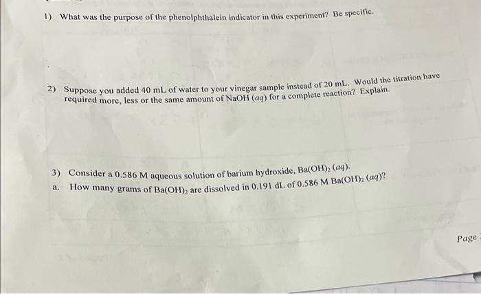 Solved The Molarity of Acetic Acid in Vinegar Use your two | Chegg.com