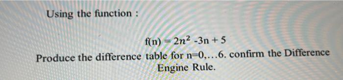 Solved Using the function : f(n)=2n2−3n+5 Produce the | Chegg.com