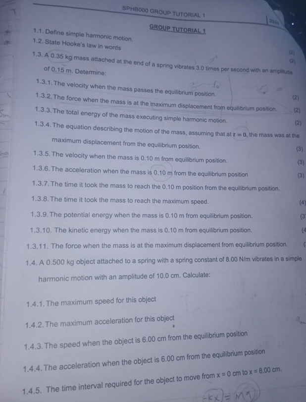 Solved SPHB000 ﻿GROUP TUTORIAL 11.1. ﻿Define simple harmonic | Chegg.com