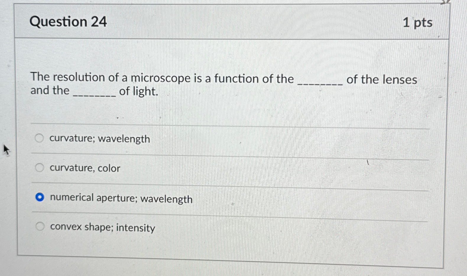 Solved Question 241 ﻿ptsThe resolution of a microscope is a | Chegg.com