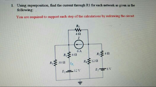 Solved 1. Using superposition, find the current through R1 | Chegg.com
