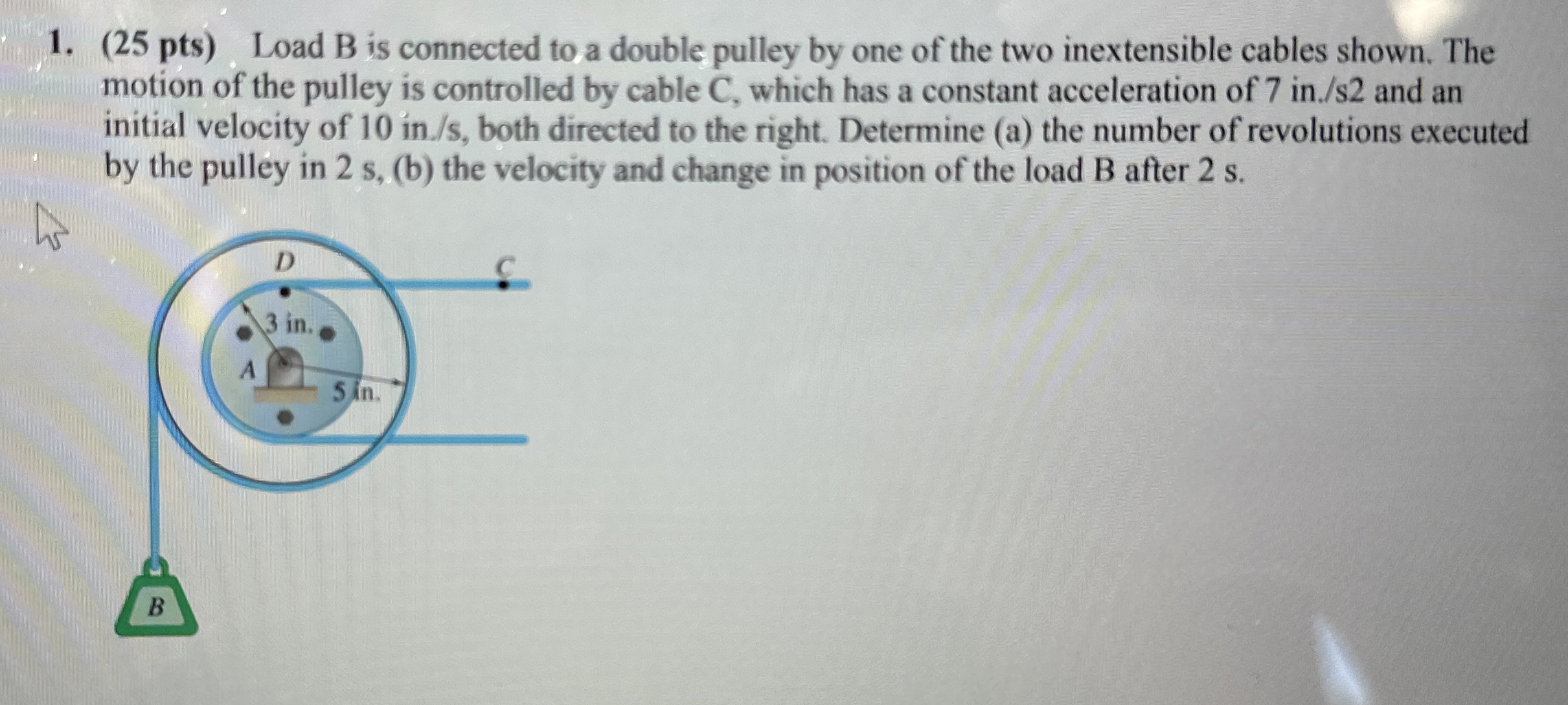 Solved ( 25 ﻿pts ) ﻿Load B is connected to a double pulley | Chegg.com