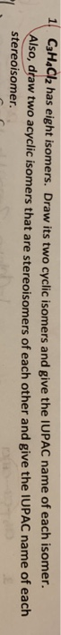 Solved 1 CH4Cl2 has eight isomers. Draw its two cyclic | Chegg.com