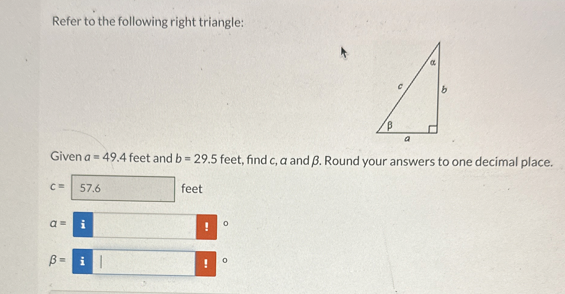 Solved Refer to the following right triangle:Given a=49.4 | Chegg.com