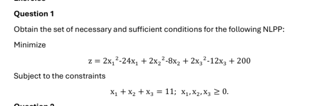 Solved Question 1Obtain the set of necessary and sufficient | Chegg.com