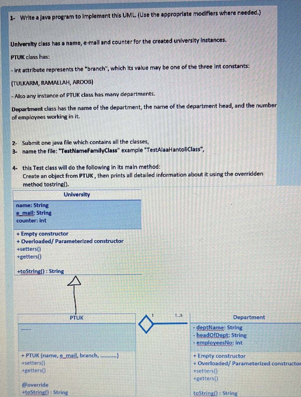 Solved Write A Java Program To Implement This Uml Use The 7892