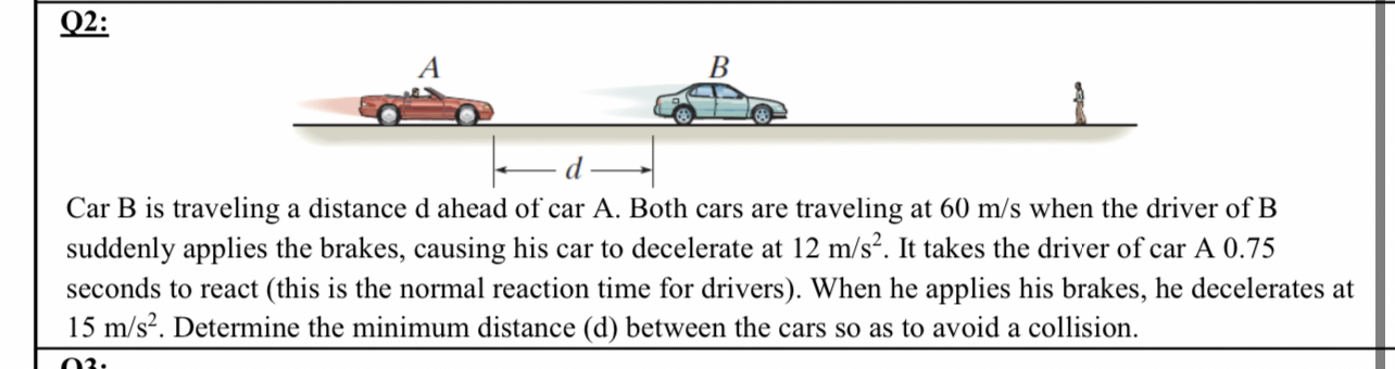 Solved Q2:Car B is traveling a distance d ﻿ahead of car A. | Chegg.com