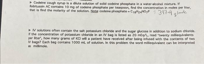 Solved Codeine cough syrup is a dilute solution of solid | Chegg.com