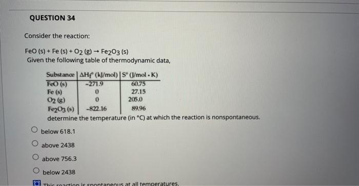 Solved Consider the reaction: FeO(s)+Fe(s)+O2( g)→Fe2O3( s) | Chegg.com