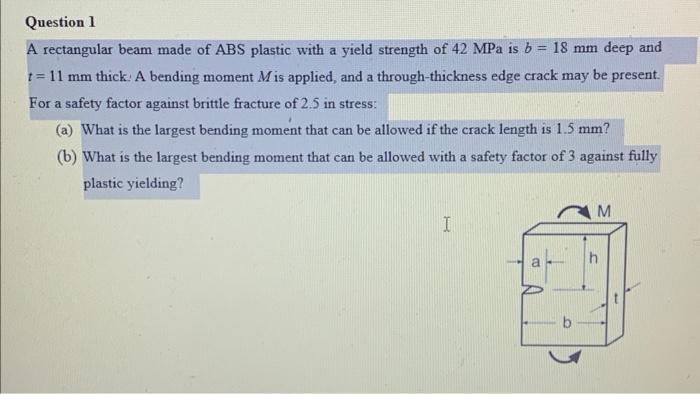 Solved A rectangular beam made of ABS plastic with a yield | Chegg.com