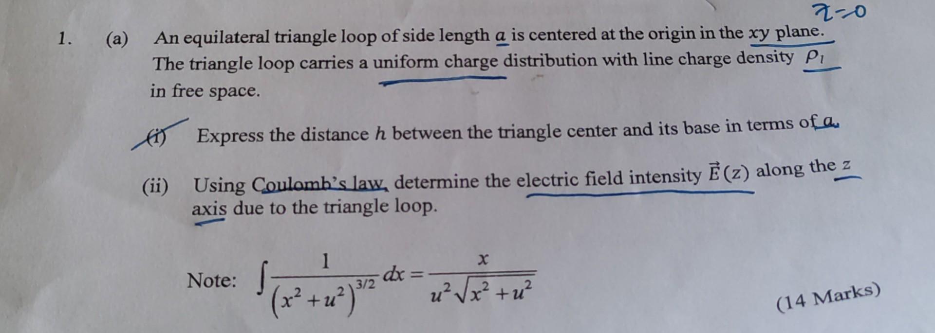 Solved 1. (a) 2-0 An equilateral triangle loop of side | Chegg.com