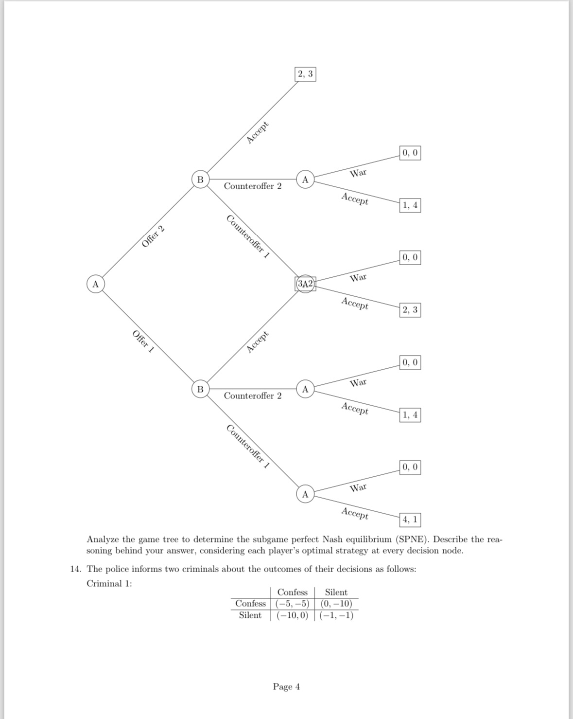 Solved Analyze the game tree to determine the subgame | Chegg.com