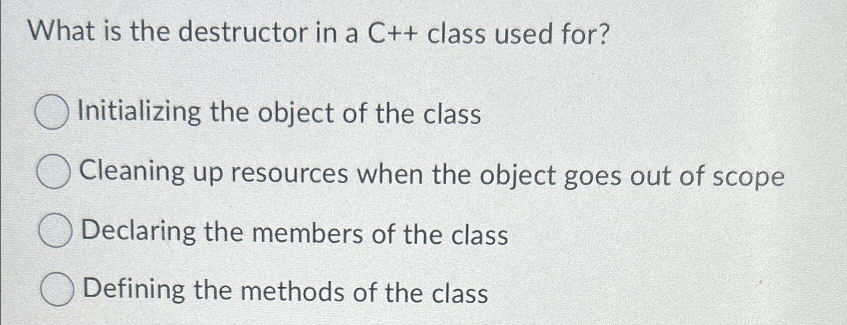 Solved What is the destructor in a C++ ﻿class used | Chegg.com