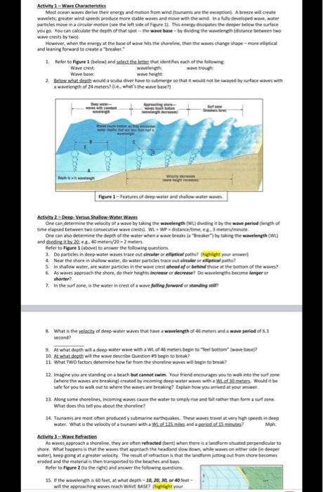 Solved Activity 1-Wave Characteristics Most ocean waves | Chegg.com