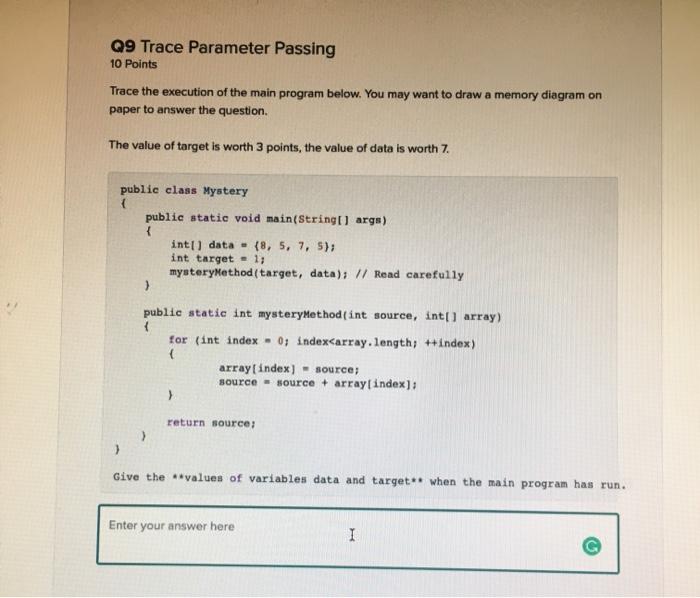 Solved Q9 Trace Parameter Passing 10 Points Trace the | Chegg.com