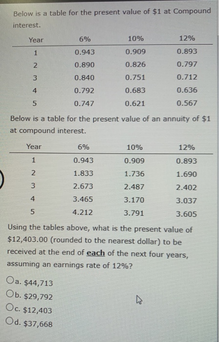 Solved Below is a table for the present value of $1 at | Chegg.com
