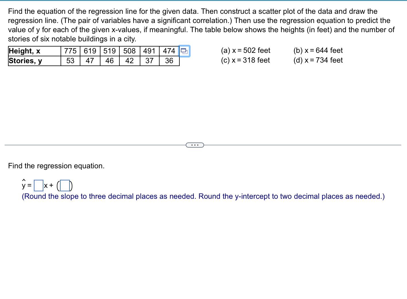 Solved Find the equation of the regression line for the | Chegg.com