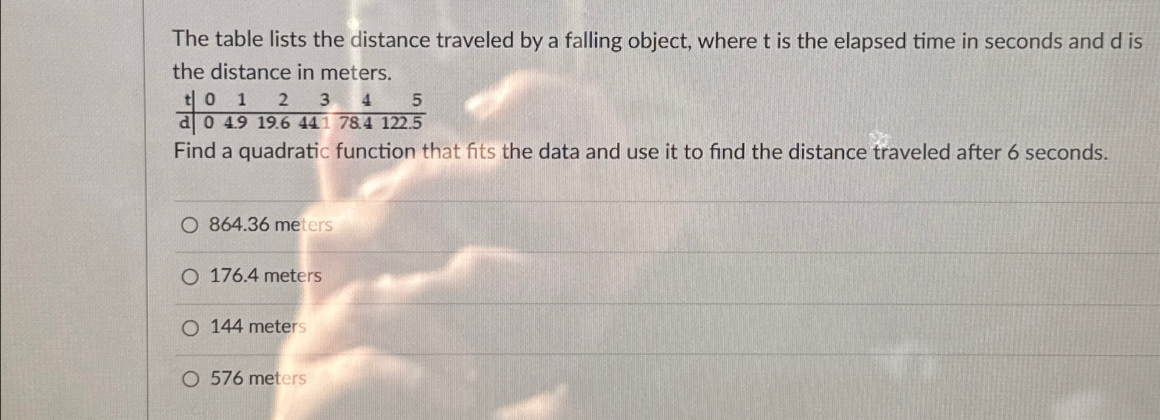 Solved The table lists the distance traveled by a falling | Chegg.com