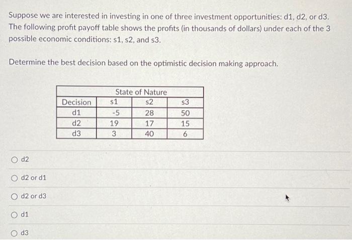 Solved Suppose we are interested in investing in one of | Chegg.com