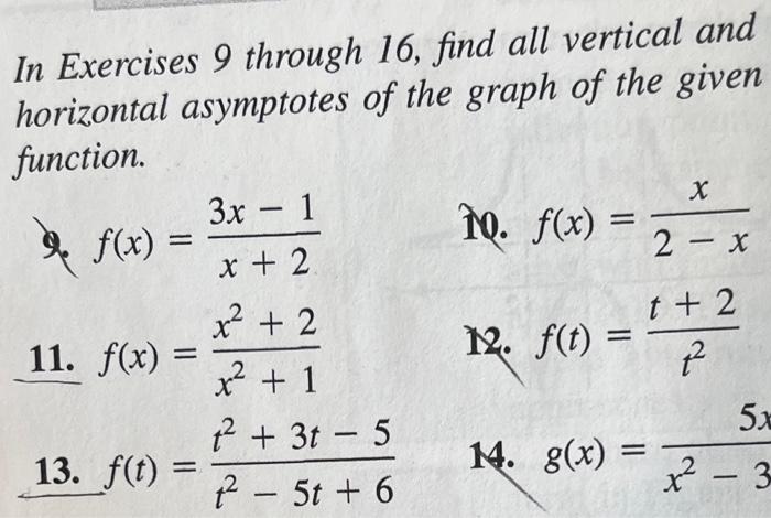 Solved In Exercises 9 through 16, find all vertical and | Chegg.com