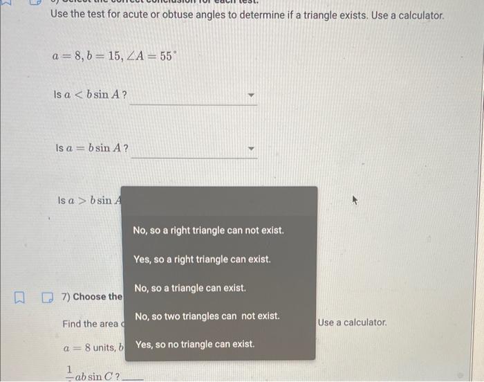 Solved Use the test for acute or obtuse angles to determine | Chegg.com