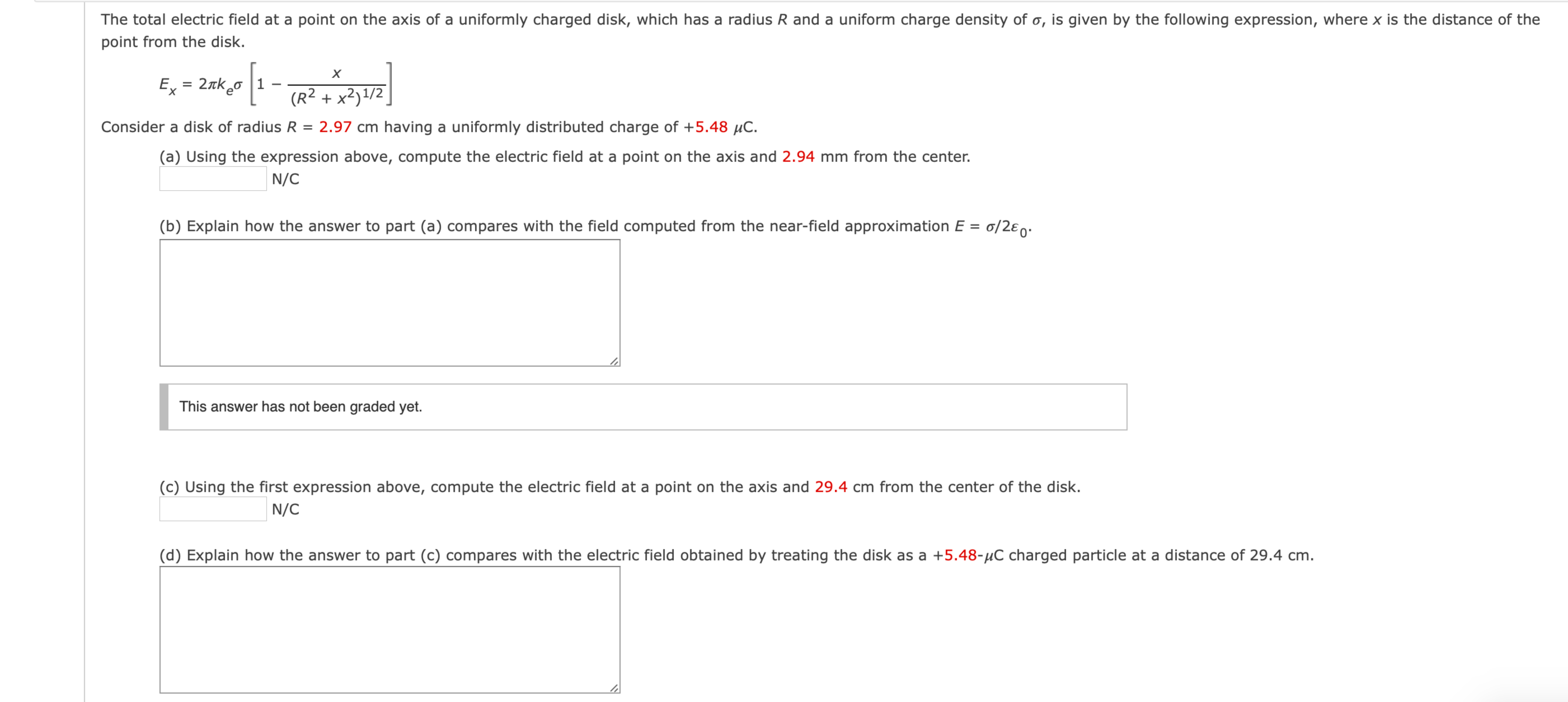 Solved point from the disk.Ex=2πkeσ[1-x(R2+x2)12]Consider a | Chegg.com