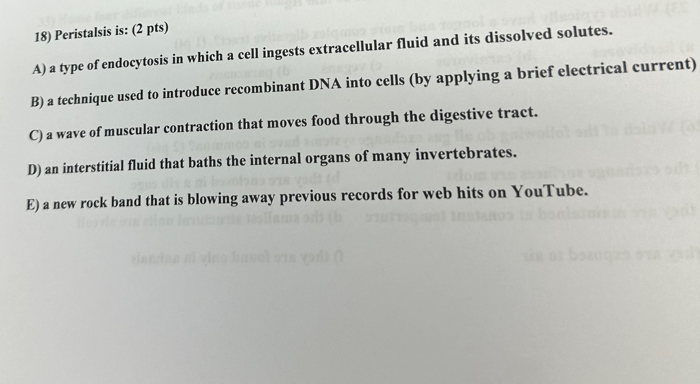 Solved Peristalsis is: ( 2ptsA) ﻿a type of endocytosis in | Chegg.com