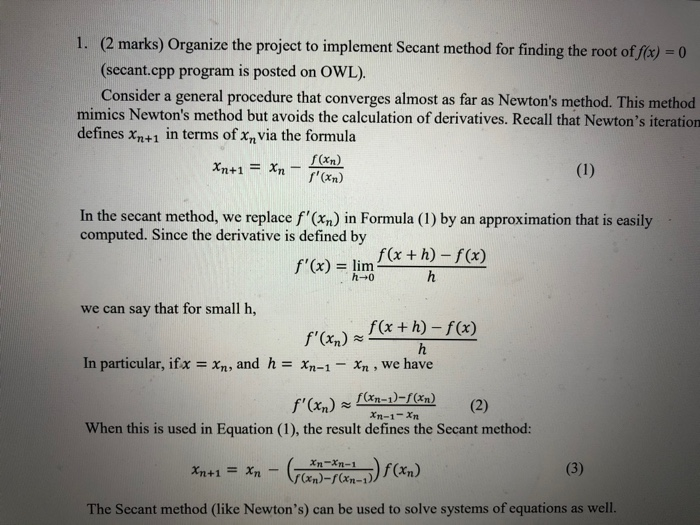 Solved 1 2 Marks Organize The Project To Implement Secant