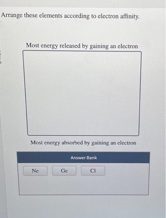 Solved Arrange these elements according to electron | Chegg.com