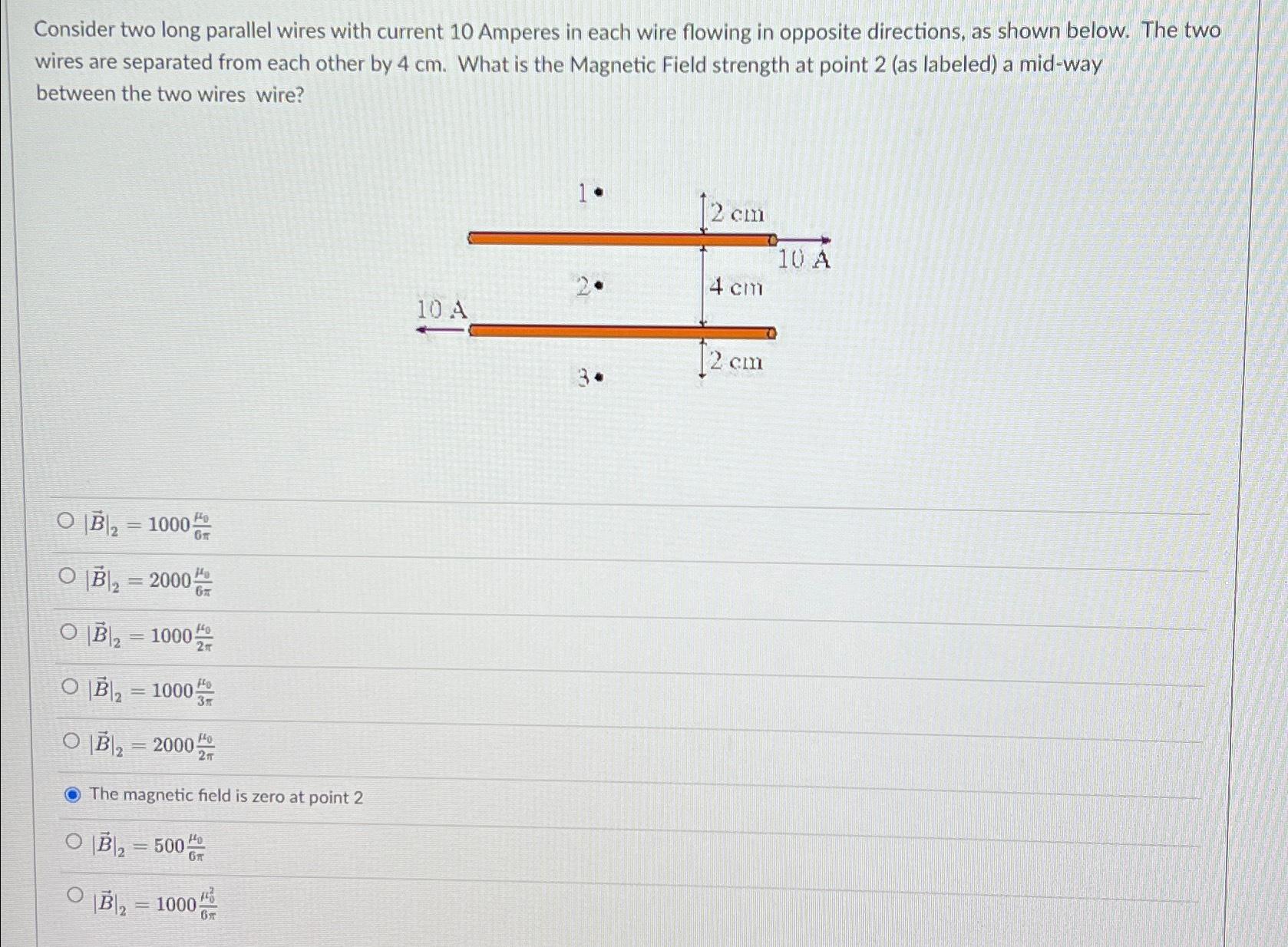 Solved Consider two long parallel wires with current 10 | Chegg.com